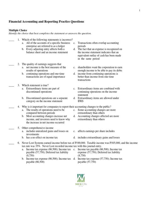 Far Practice Mcq Pdf Debits And Credits Cash Flow Statement