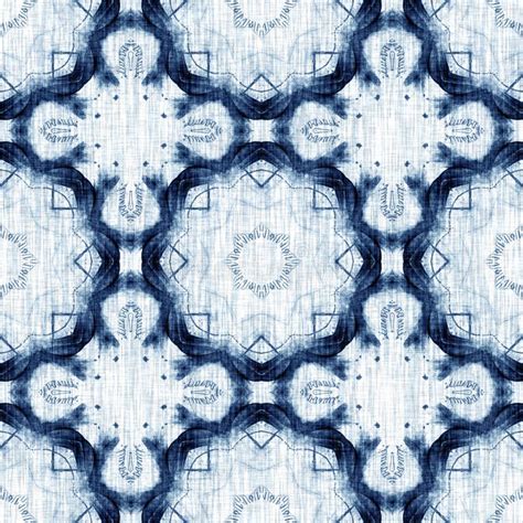 Indigo Dye Wash Coastal Damask Quilt Seamless Pattern Washed Out