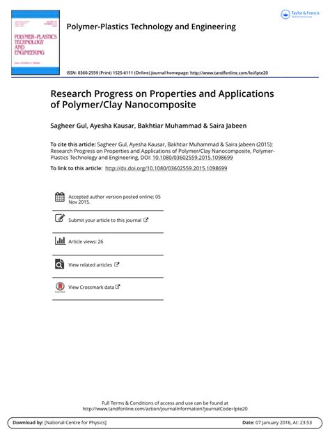 Pdf Research Progress On Properties And Applications Of Polymer Clay Nanocomposite