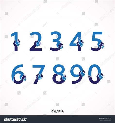 Set Numbers Handshake Vector Blue Numbers 1 2 3 4 5 6 7 8 9 10 Logo Design Flat