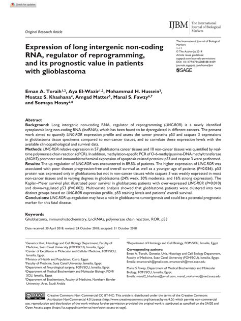 Pdf Expression Of Long Intergenic Non Coding Rna Regulator Of Reprogramming And Its
