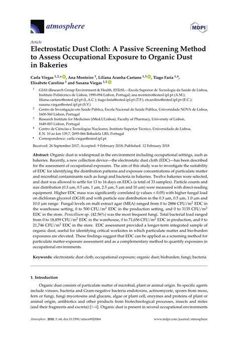 Pdf Electrostatic Dust Cloth A Passive Screening Method To Assess