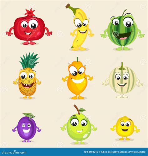 Set Of Happy Fruits Characters Stock Illustration Illustration Of