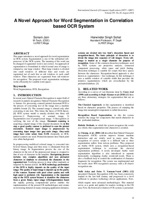 Pdf A Novel Approach For Word Segmentation In Correlation Based Ocr System