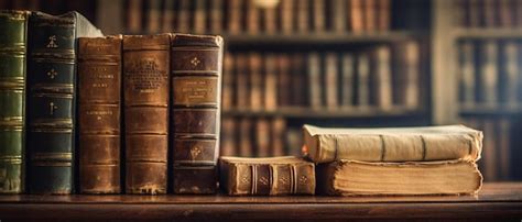 Premium Ai Image A Stack Of Old Books On Table Against Background Of