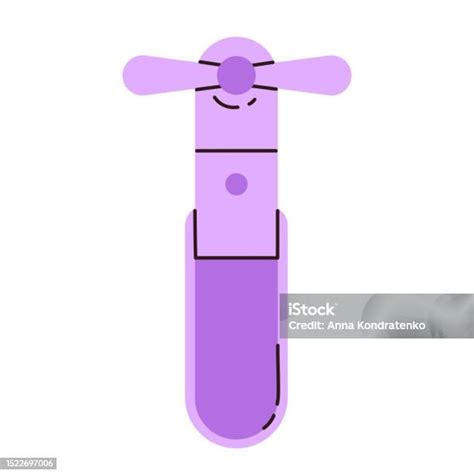 휴대용 휴대용 선풍기 미니 냉각 핸드 팬 더위 속에서 여름 여행을 위한 휴대용 장비 만화 스타일의 벡터 그림입니다 격리된 흰색 배경입니다 Usb 케이블에 대한 스톡 벡터