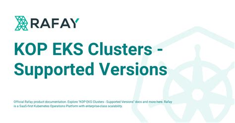 KOP EKS Clusters Supported Versions Rafay Product Documentation