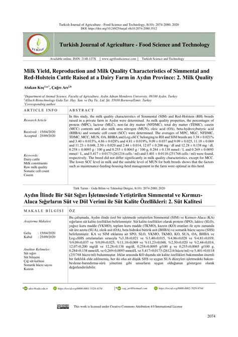 Pdf Milk Yield Reproduction And Milk Quality Characteristics Of Simmental And Red Holstein