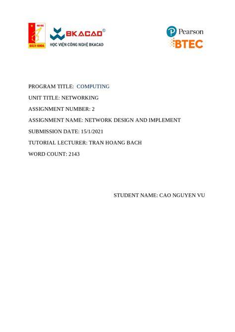 Networking Assignment 2 Docsity