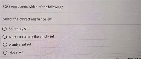 Solved Represents Which Of The Following Select The Correct Answer Below An Empty Set A Set