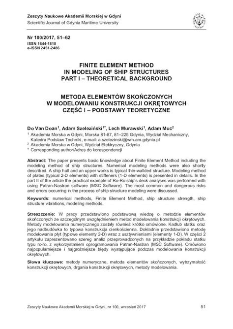 PDF FINITE ELEMENT METHOD IN MODELING OF SHIP STRUCTURES A Brief History Of