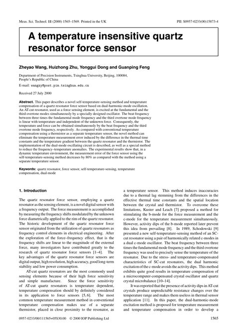 Pdf Temperature Insensitive Quartz Resonator Force Sensor