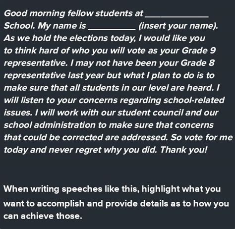 Campaign Speech For Grade 9 Representative Brainlyph