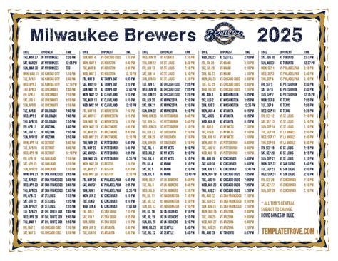 Printable 2025 Milwaukee Brewers Schedule