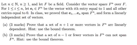 Solved Let N E N N 1 And Let F Be A Field Consider The Chegg Com