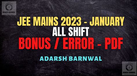 Jee Mains 2023 January Errors Bonus Challenge Answer Key Adarsh
