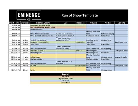 Event Run Of Show Templates Eminence Av