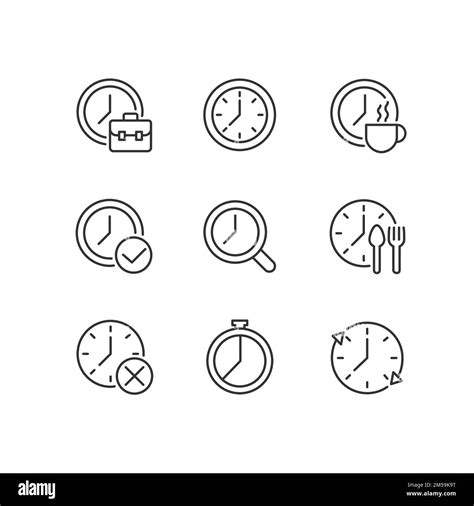 Timekeeping In Daily Life Pixel Perfect Linear Icons Set Stock Vector Image And Art Alamy