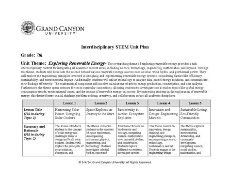 Unit Plan Week 7 Interdisciplinary Stem Unit Plan Grade 7th Unit