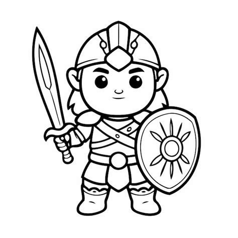 Ilustração Vetorial Simples De Desenho De Guerreiro Para Crianças