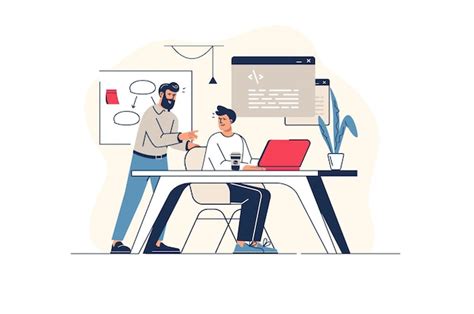 Premium Vector Software Developers Concept In Flat Line Design With People Scene Men Working