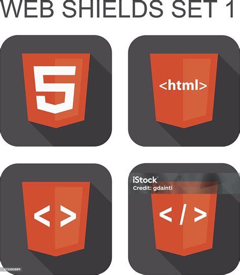 Vector Collection Of Html Web Development Shield Signs Html5 T Stock