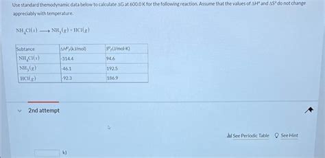 Solved Use standard themodynamic data below to calculate ΔG Chegg com