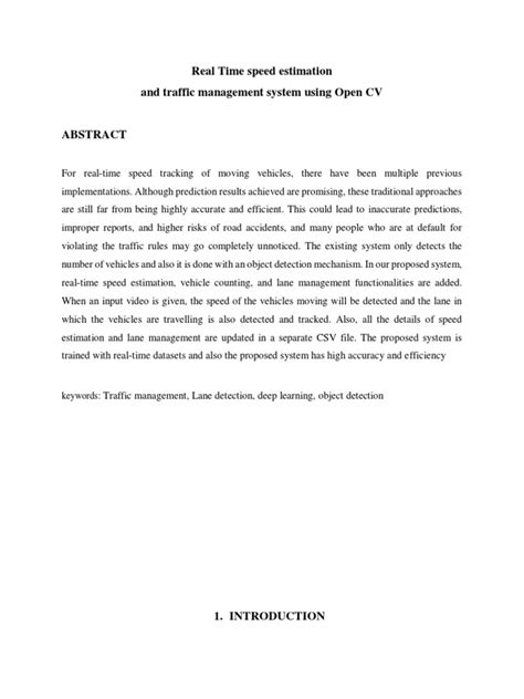 Edited Copy Of Real Time Speed Estimation And Traffic Management System Using Open Cv Pdf