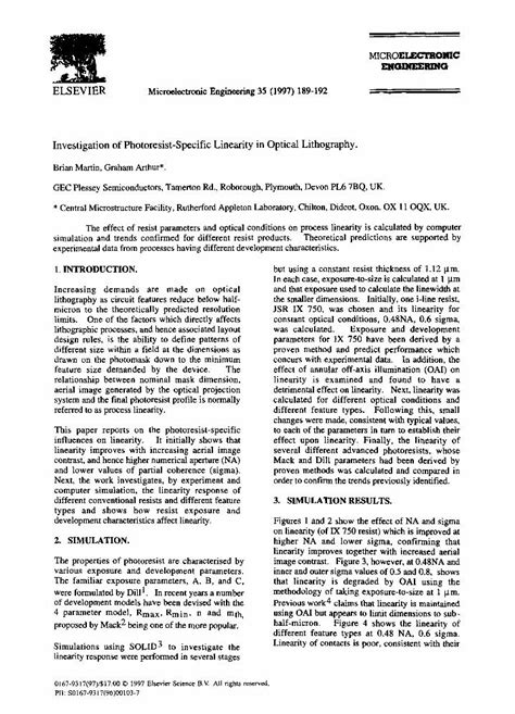 Pdf Investigation Of Photoresist Specific Linearity In Optical Lithography Dokumen Tips