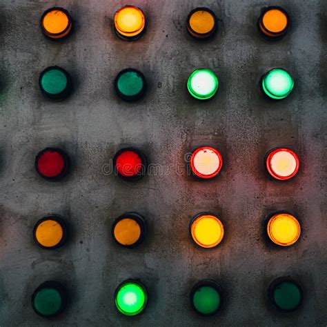 Array Of Industrial Signal Lamp Indicators On Electrical Power Control Center Panel Stock Image