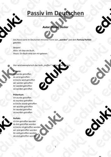 Passiv Im Deutschen Unterrichtsmaterial Im Fach Deutsch