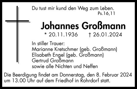 Traueranzeigen Von Johannes Großmann Schwarzwälder Bote Trauer