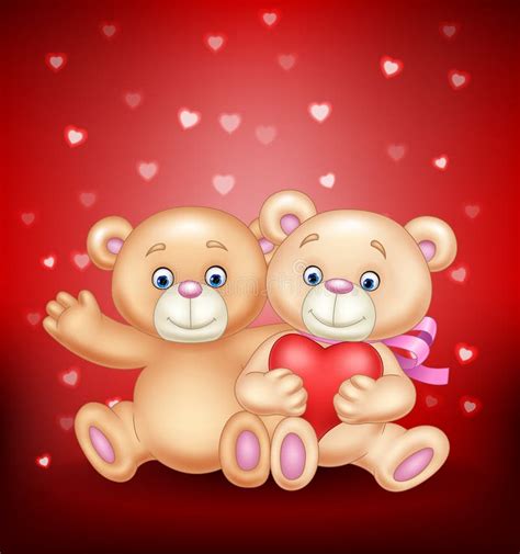 Cartoon Illustration Of Cute Couple Of Teddy Bear Hugging Heart Stock Vector Illustration Of