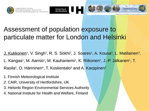Pdf Assessment Of Population Exposure To Particulate Matter For London And Helsinki