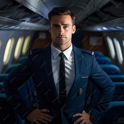 Male Flight Attendant Posing In Uniform Medium Shot Premium Ai