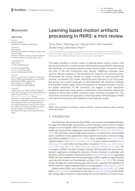 Pdf Learning Based Motion Artifacts Processing In Fnirs A Mini Review
