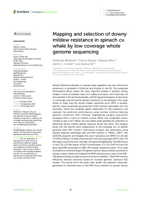 Pdf Mapping And Selection Of Downy Mildew Resistance In Spinach Cv Whale By Low Coverage