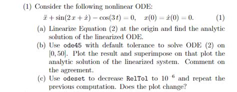 Solved 1 Consider The Following Nonlinear Ode Sin 2x