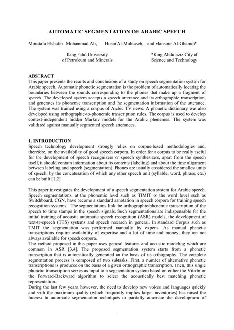 Pdf Automatic Segmentation Of Arabic Speech