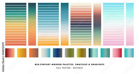 Mid Century 1970s Retro Gradients Swatches And Palettes Full Vector