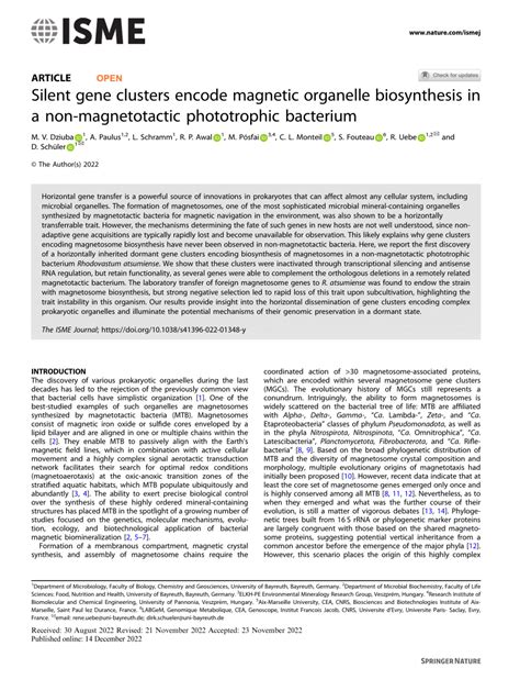 Pdf Silent Gene Clusters Encode Magnetic Organelle Biosynthesis In A