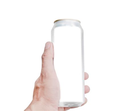 Premium Photo Hand Hold Mockup Shiny Aluminum Can Isolated On White