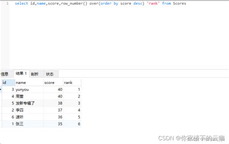 SQL学习笔记rank类的用法 sql排名函数rank怎么用 CSDN博客