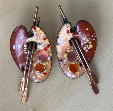 Vintage Matisse Renoir Clip Earrings Artist Palette Copper Clip Art Library