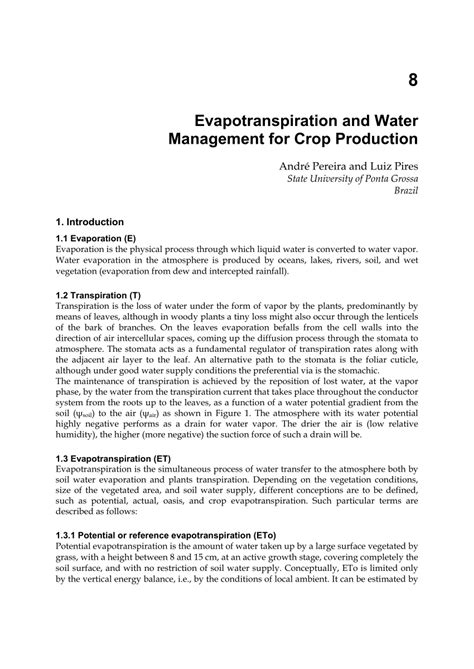 Pdf Evapotranspiration And Water Management For Crop Production