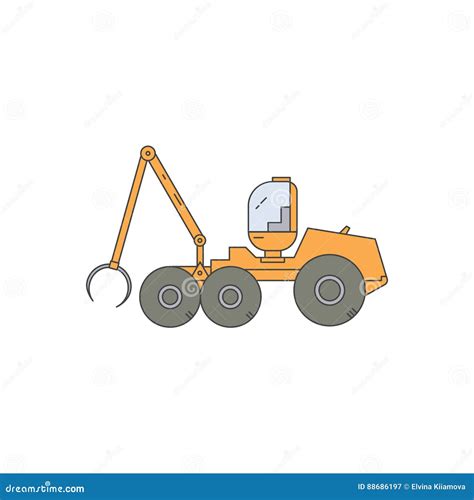 Forest Harvester Icon Timber Harvesting Machine Cartoon Vector