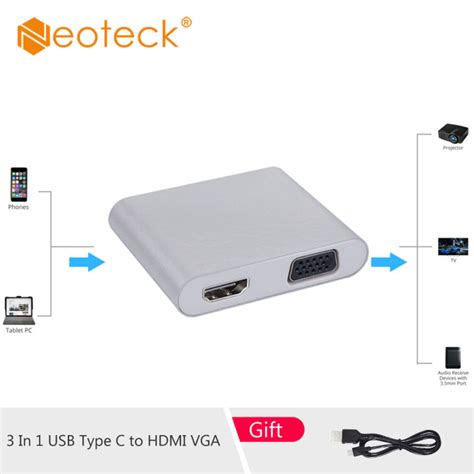 Neoteck Type C To Hdmi Vga Adapter In Usb Type C To Hdmi Vga Adapter Hd Converter Dual
