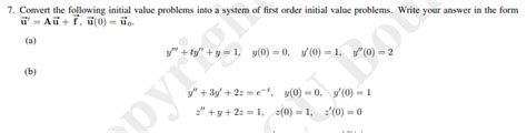 Solved 7 Convert The Following Initial Value Problems Into