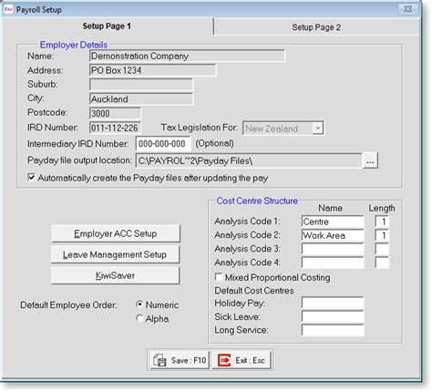 Exo Payroll Payroll Setup Page