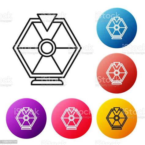 흰색 배경에 격리 된 검은 선 럭키 휠 아이콘입니다 아이콘 다채로운 원 버튼을 설정합니다 벡터 일러스트레이션 개념에 대한 스톡 벡터 아트 및 기타 이미지 Istock